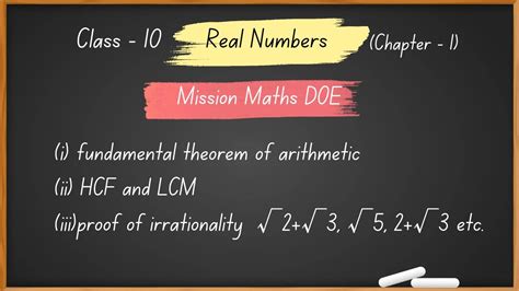 Class 10 Real Numbers Chapter 1 Mission Maths Doe Youtube