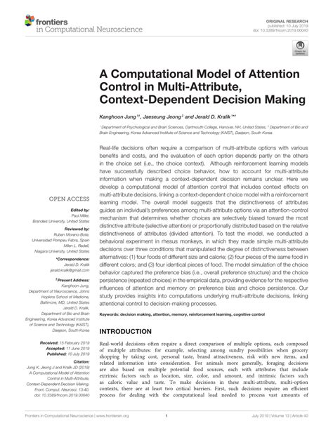 Pdf A Computational Model Of Attention Control In Multi Attribute
