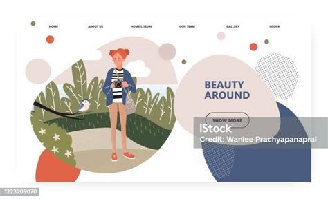 여성 사진작가가 자연에 대한 사진을 찍습니다 조류 관찰 개념 일러스트레이션입니다 새 사진 여자 벡터 웹 사이트 디자인 템플릿입니다 방문 페이지 웹 사이트 일러스트 자연에