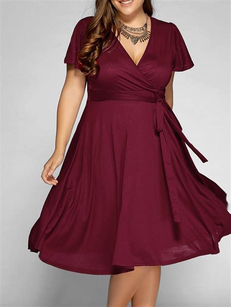 Plus Size Surplice Front Tie Swing Dress Midi Dress Plus Size Plus