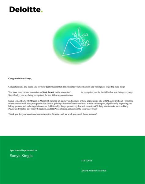 sanya singla on linkedin award deloitte recognition teamwork
