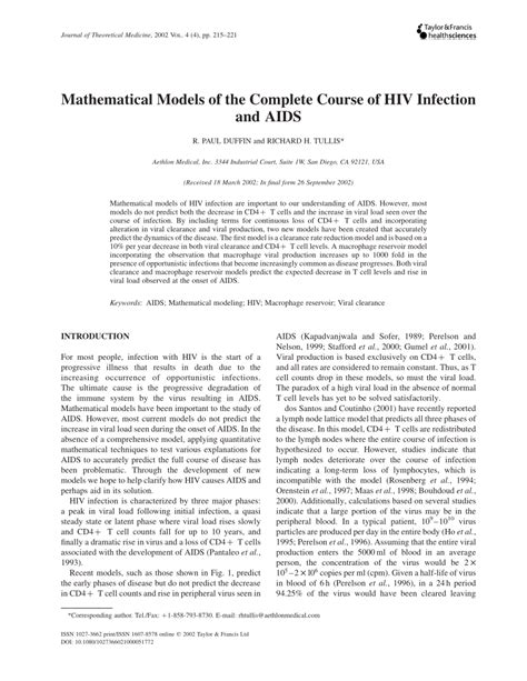 Pdf Mathematical Models Of The Complete Course Of Hiv Infection And Aids
