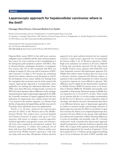 Pdf Laparoscopic Approach For Hepatocellular Carcinoma Where Is The Limit
