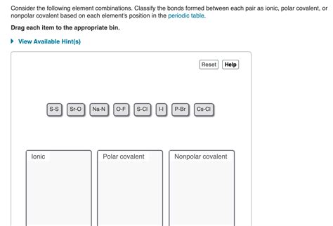 Solved Consider the following element combinations. Classify | Chegg.com