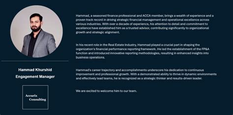 Accurix Consulting On Linkedin Hammad Khurshid Acca A Seasoned