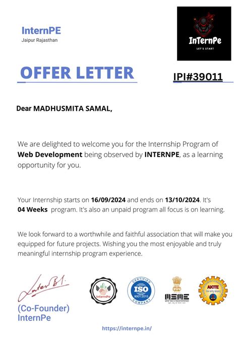 madhusmita samal on linkedin connection internpe webdevelopment