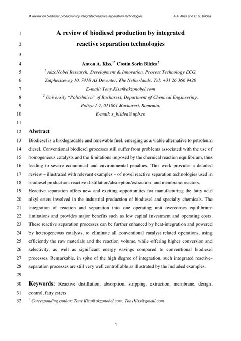 Pdf A Review Of Biodiesel Production By Integrated Reactive