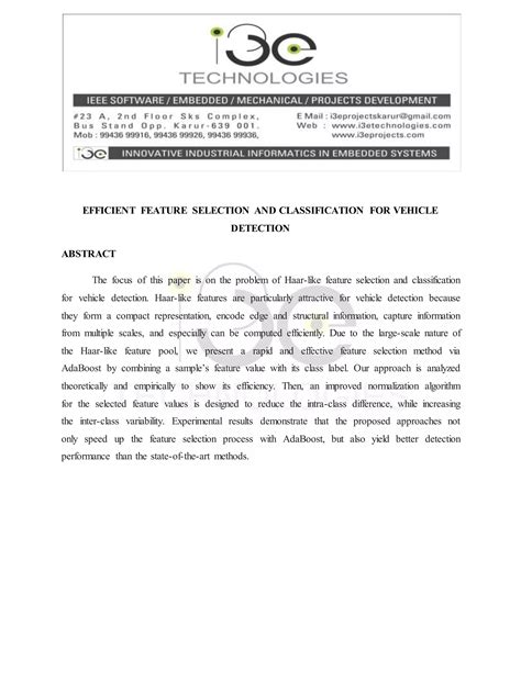 Efficient Feature Selection And Classification For Vehicle Detection Pdf