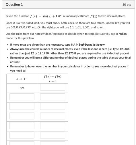 Solved Question Pts Given The Function F X Sin X Chegg Com