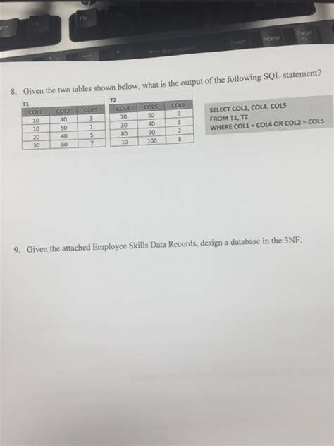 Solved Homework Given The Two Tables Shown Below What Is The Output