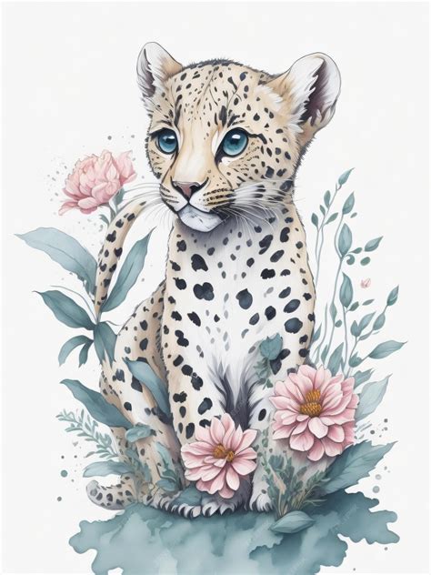 Premium Ai Image Chibi Leopard In Watercolor Effect