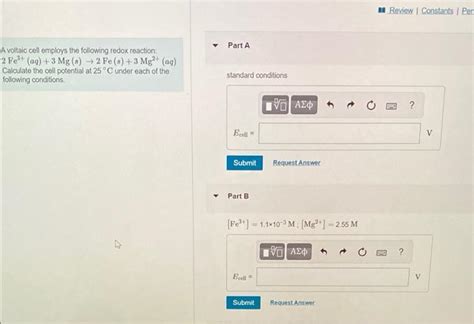 solved review constants per part a a voltaic cell employs