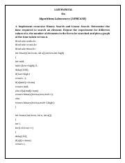 Implement Recursive Binary Search And Linear Search Lab Manual Course Hero