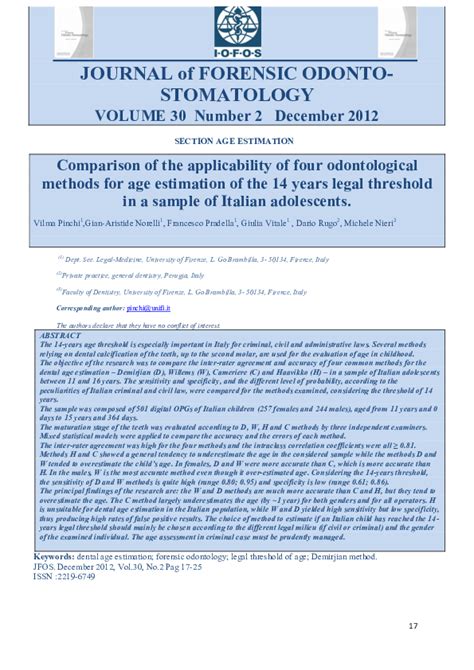 Pdf Journal Of Forensic Odonto Stomatology Volume 30 Number 2