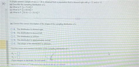 solved a simple random sample of size n 36 is obtained from