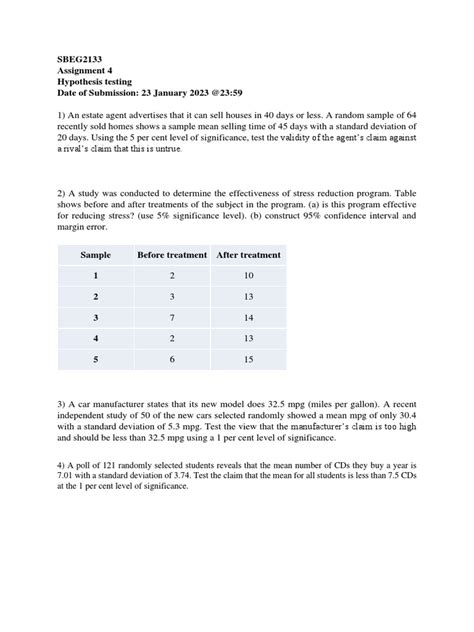 Assignment 4 Hypothesis Testing Pdf
