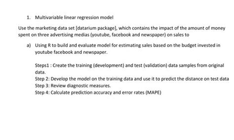 Solved Multivariable Linear Regression Model Use The Chegg