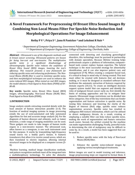 A Novel Framework For Preprocessing Of Breast Ultra Sound Images By Combining Non Local Means