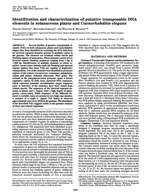 Pdf Identification And Characterization Of Putative Transposable Dna