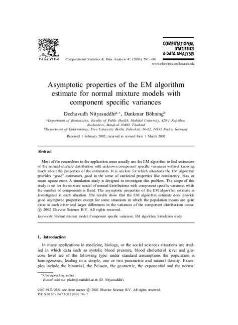 pdf asymptotic properties of the em algorithm estimate for normal