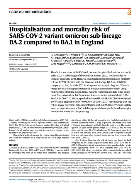 Pdf Hospitalisation And Mortality Risk Of Sars Cov 2 Variant Omicron
