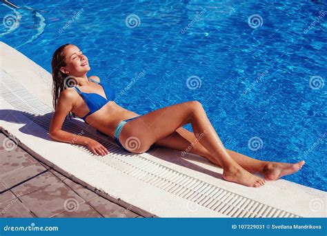 Teen Girl Relaxing Near Swimming Pool Stock Image Image Of People