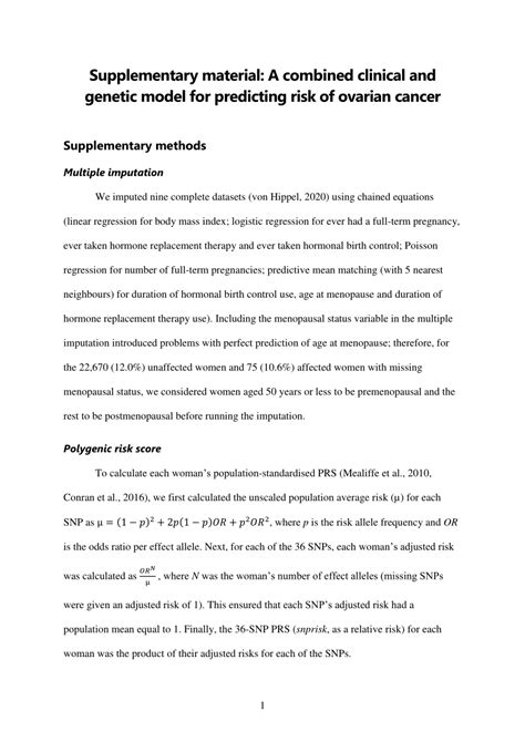 Pdf A Combined Clinical And Genetic Model For Predicting Risk Of Ovarian Cancer