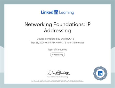 Certificateofcompletionnetworking Foundations Ip Addressing 3 Pdf