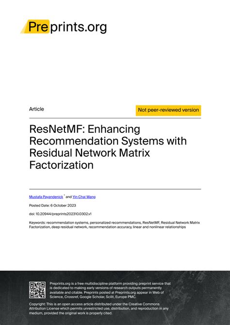 Pdf Resnetmf Enhancing Recommendation Systems With Residual Network Matrix Factorization