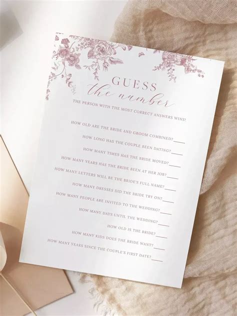 Guess The Number Bridal Shower Game Printable Blue Floral Bridal