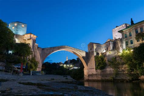 Old Bridge In Mostar On The River Neretva At Dawn Editorial Photography