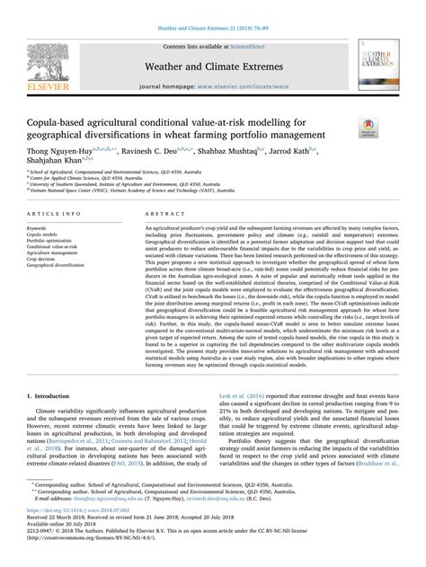 Pdf Copula Based Agricultural Conditional Value At Risk Modelling For