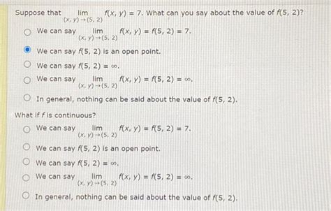 Solved Suppose That Lim X Y → 5 2 O We Can Say F X Y