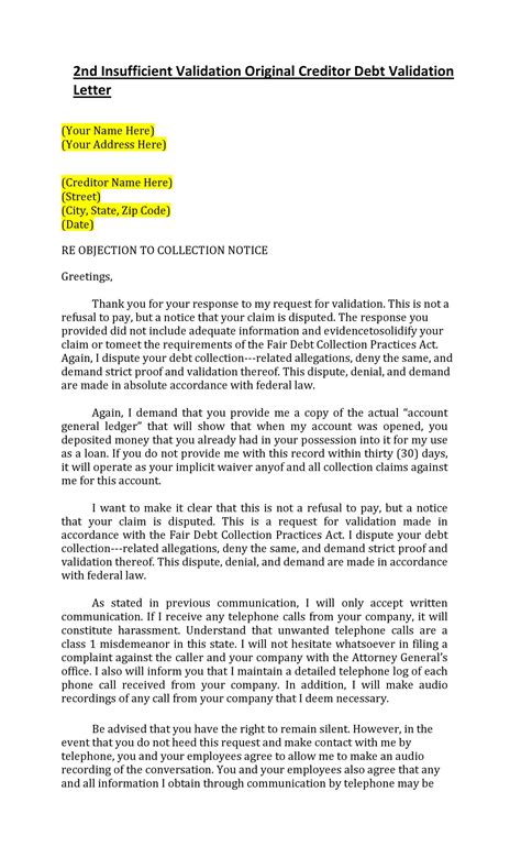 50 Free Debt Validation Letter Samples And Templates Templatelab