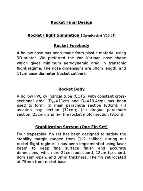 Rocket Final Design Rocket Flight Simulation Openrocket V1503 Rocket