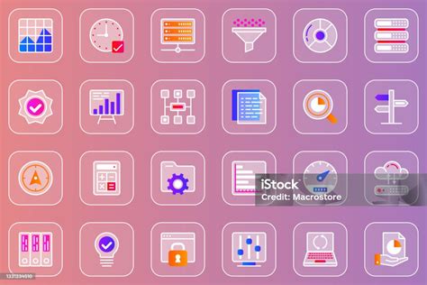 빅 데이터 분석 웹 글래스모픽 아이콘 세트 그래프 및 차트 비즈니스 통계 회계 데이터 베이스 클라우드 컴퓨팅 설정 및 기타 의