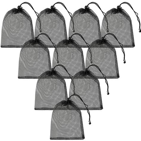 Tiesome 10 Pcs Thicken Nylon Mesh Drawstring Bag Black Mesh Drawstring