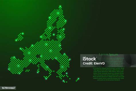 유럽 연합 국가지도 미래 지향적 인 녹색 체크 무늬 사각형 격자 패턴과 배너 포스터 인사말 카드에 대한 빛나는 별지도에서 0명에 대한 스톡 벡터 아트 및 기타 이미지