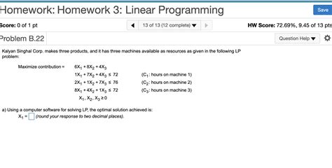 Solved Homework Homework Linear Programming Save Score Chegg