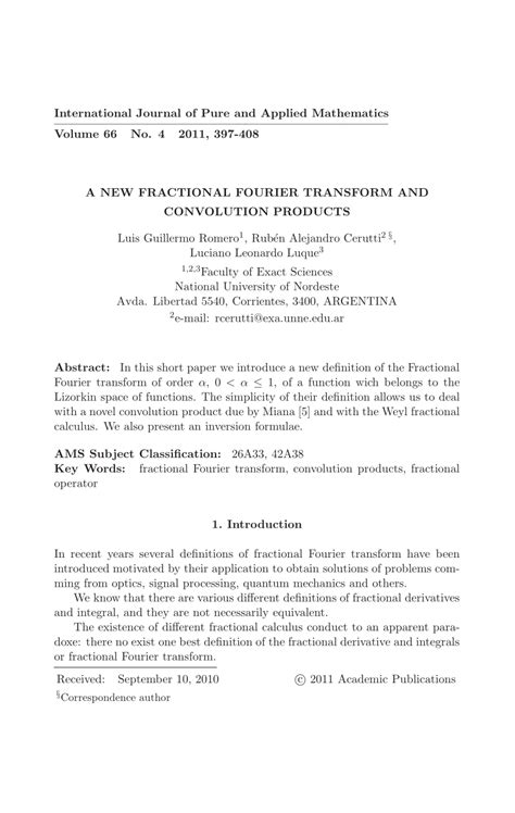 (PDF) A new fractional fourier transform and convolution products