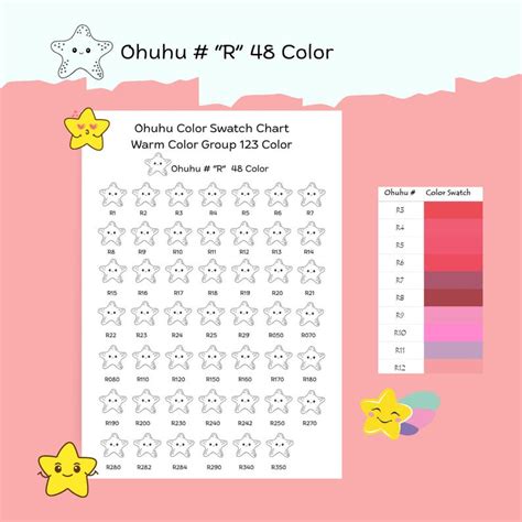 Ohuhu Warm Color Swatch Chart 123 Color A4 Printable Pdf Kawaii