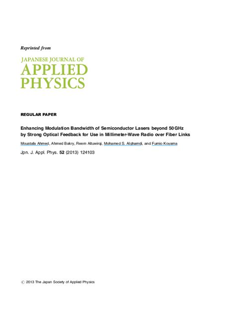 Pdf Enhancing Modulation Bandwidth Of Semiconductor Lasers Beyond 50 Ghz By Strong Optical