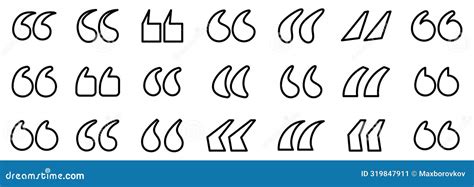 A Diverse Collection Of Black Outline Quotation Marks In Different Styles Stock Illustration