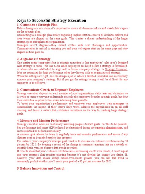 Keys To Successful Strategy Execution Pdf