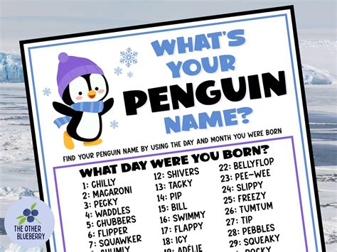 What S Your Penguin Name Game With Name Tags And Sign Penguin Party