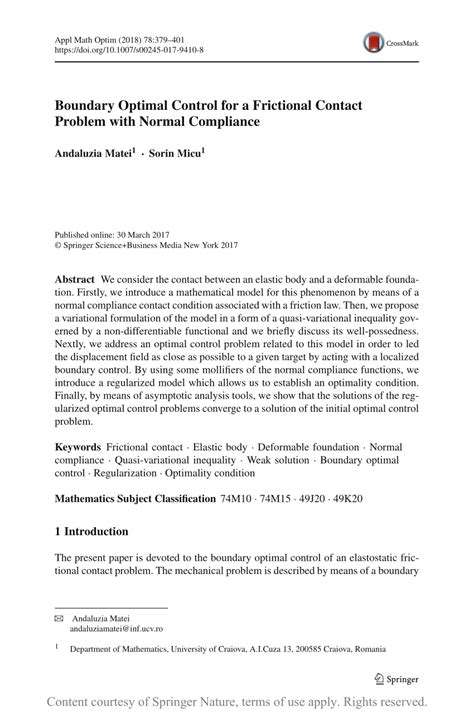 Boundary Optimal Control For A Frictional Contact Problem With Normal