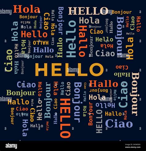 Word Cloud Hello In Different Languages 5 Languages On Dark Background Stock Vector Image