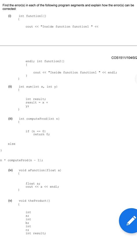 Solved Find The Error S In Each Of The Following Program Chegg