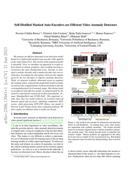 PDF Self Distilled Masked Auto Encoders Are Efficient Video Anomaly Detectors