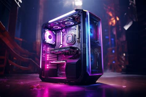 Black Gaming Computer With Colorful Lights In Dark Room Ai Generated Stock Illustration